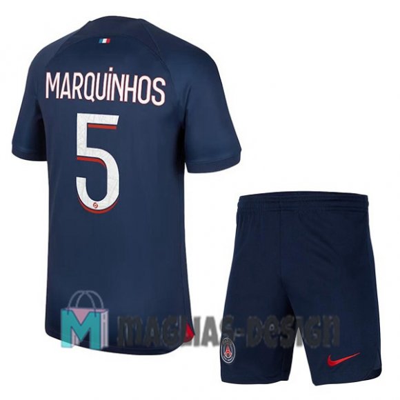 Maglie Calcio Paris PSG (Marquinhos 5) Bambino Prima Blu Royal 2023 ...